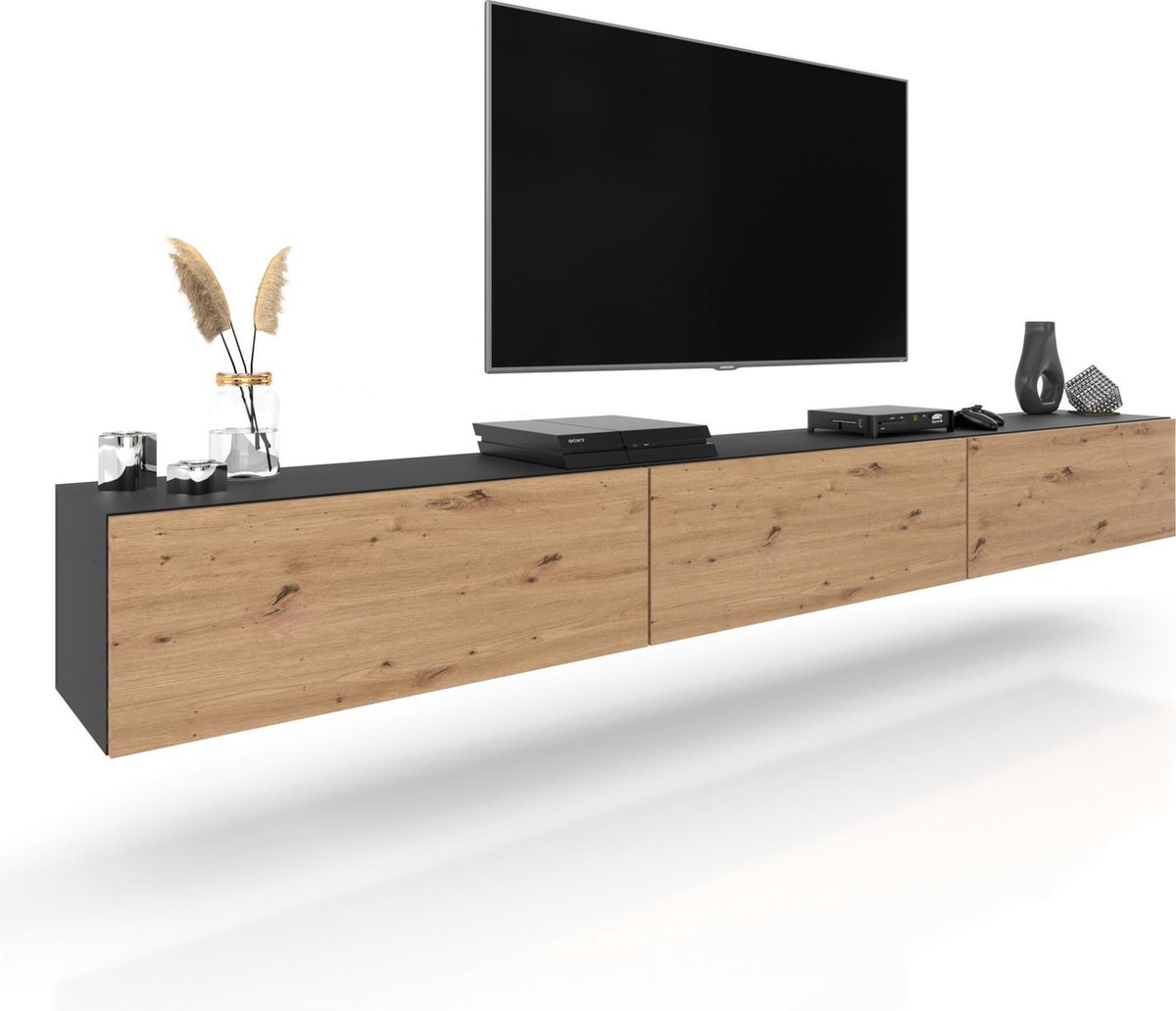 AZ-Home - Meuble TV -Young 300 cm - Meuble TV - Anthracite/ Chêne ...