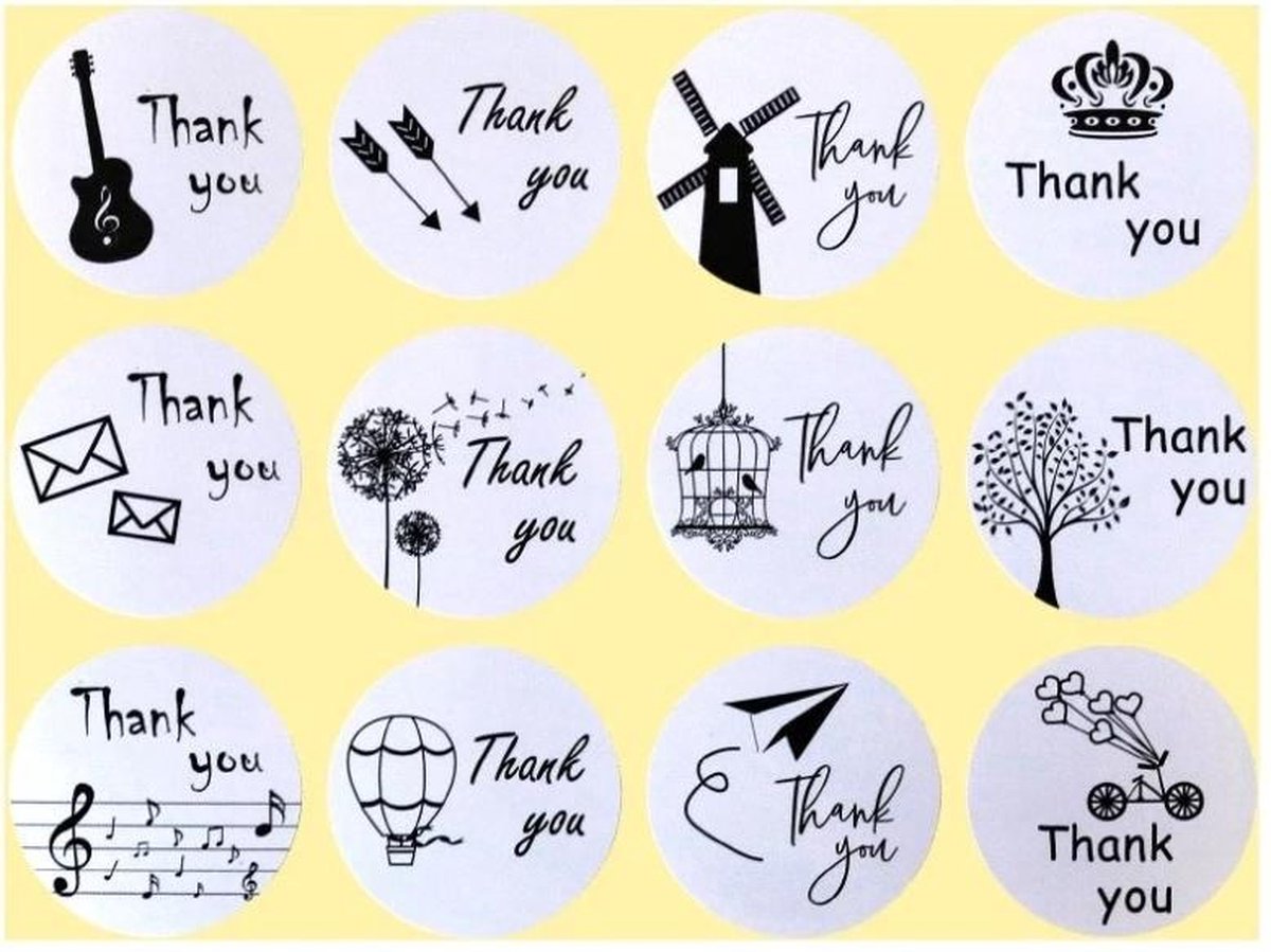 12 Thank You Stickers - Sluitzegel Thank You Met Leuke Tekening ...
