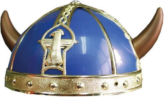 2x stuks gallier/vikingen verkleed helm blauw met hoorns - Carnaval ...
