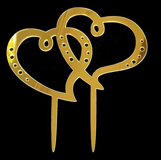 Cake - Taart Topper Dubbel Hart Goud. Taartdecoratie. Tasty Me. | bol