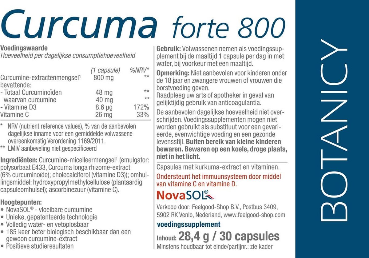 CURCUMA FORTE 800 (30 curcuma capsules) met vloeibare micell curcumine ...