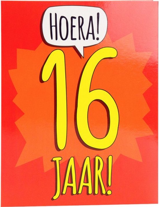wenskaart Hoera! 16 jaar! 16 x 12,5 cm karton rood | bol