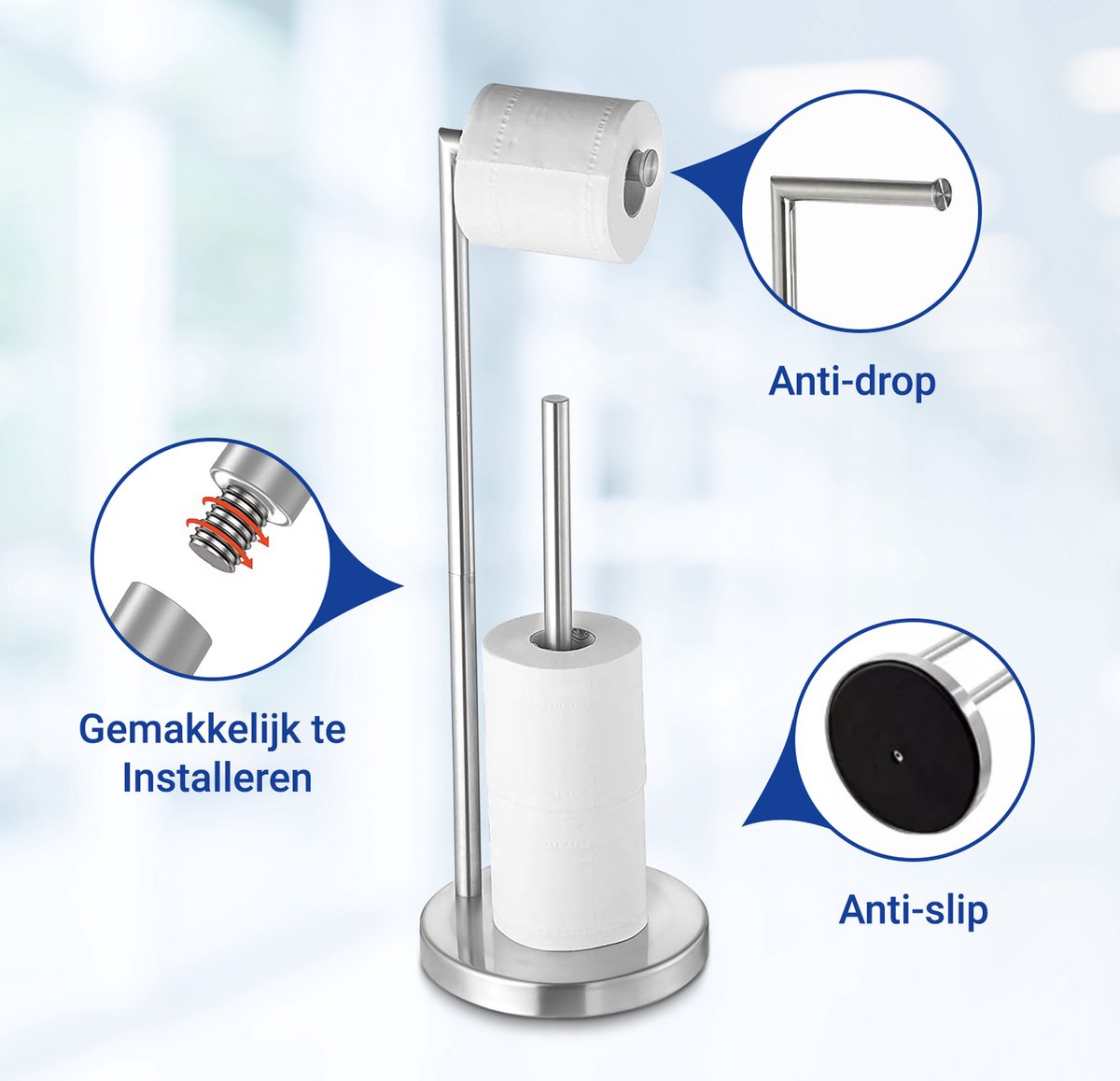 VDN Stainless wc rolhouder staand - Toiletrolhouder en reserverolhouder ...