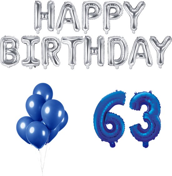 63 jaar Verjaardag Versiering Ballon Pakket Blauw & Zilver | bol.com