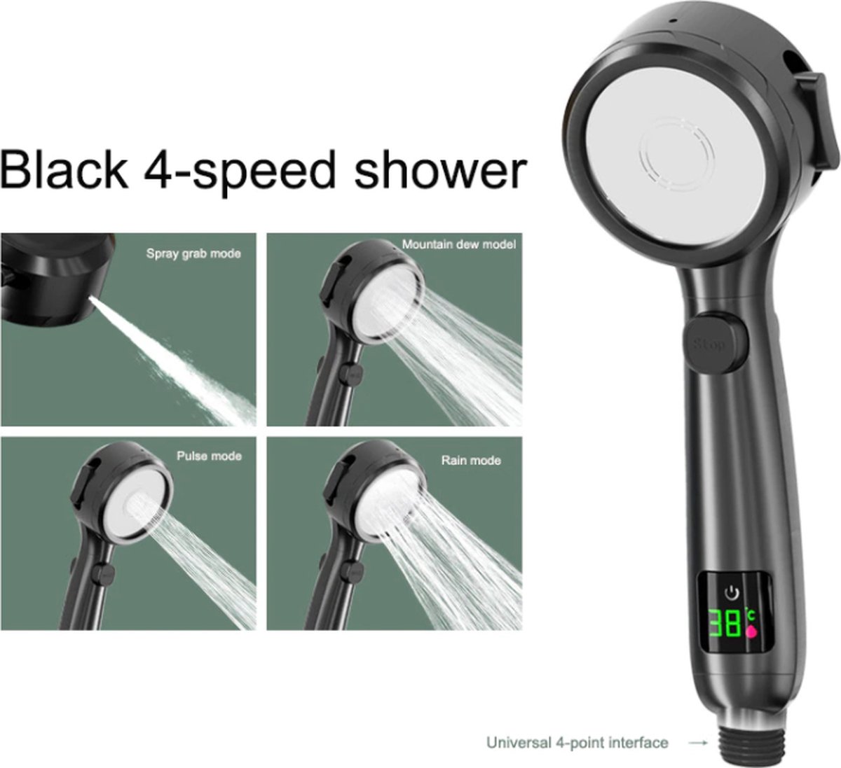 Waterbesparende douchekop zwart - Slimme douchekop - Douchekop hogedruk ...