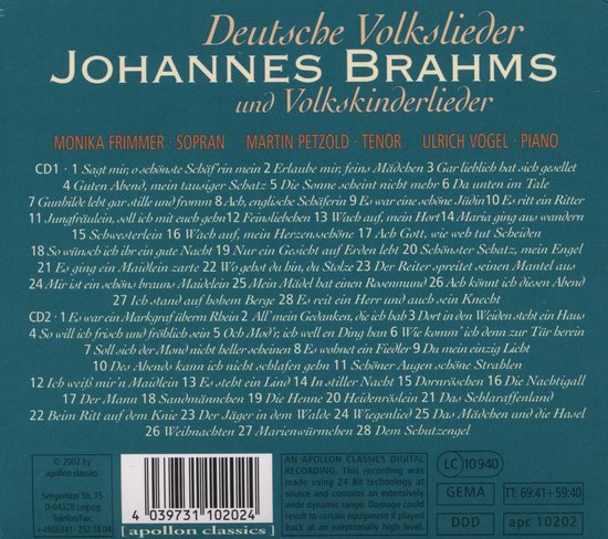 Frimmer, Petzold, Vogel - Deutsche Volkslieder Nr.1-42 (CD), Martin ...