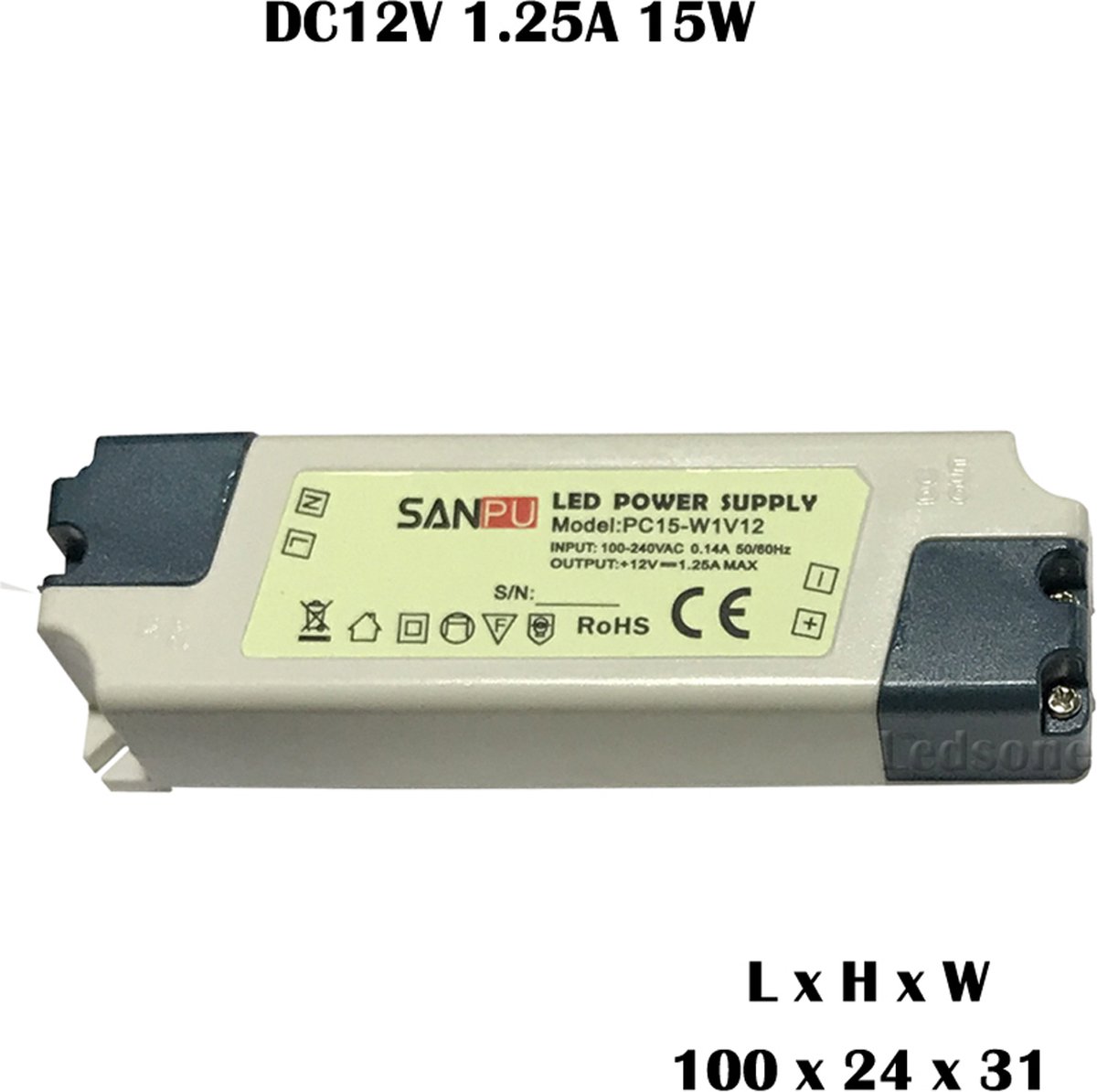 DC12V 15W LED Driver Voedingstransformator - 1.25Amp Compact Sanpu LED ...