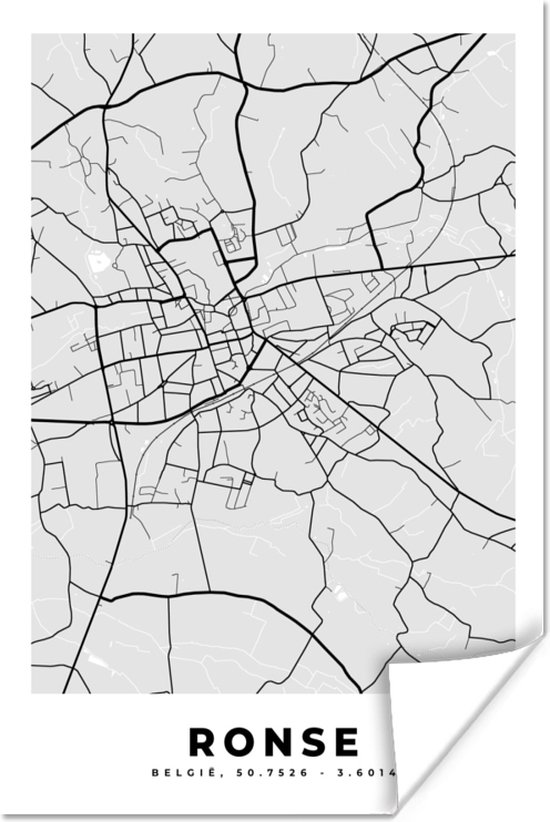 Poster Plattegrond – Ronse – Zwart Wit – Stadskaart - Kaart - 80x120 cm ...
