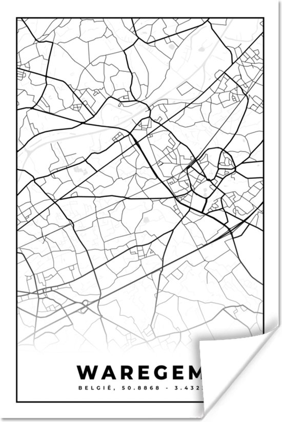 Affiche Zwart Wit – België – Carte – City Map – Map – Waregem - 60x90 ...