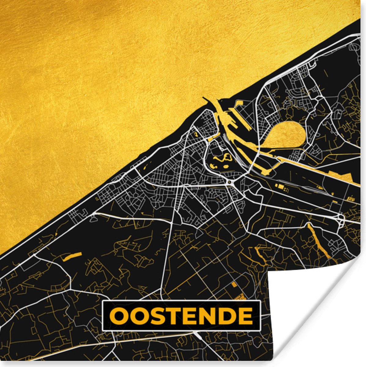 Poster Kaart - Oostende - Plattegrond - Stadskaart - Goud - 30x30 cm ...