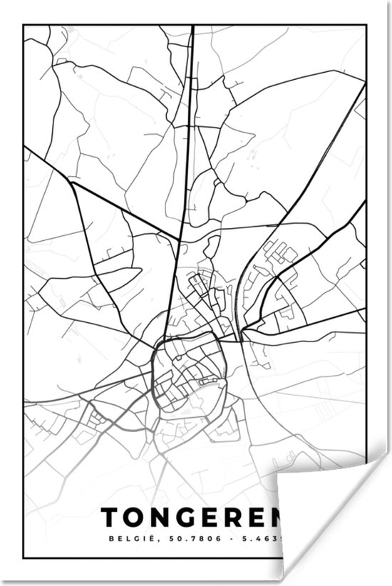Poster Carte – Tongeren – Zwart Wit – City Map - Carte - België - 40x60 ...