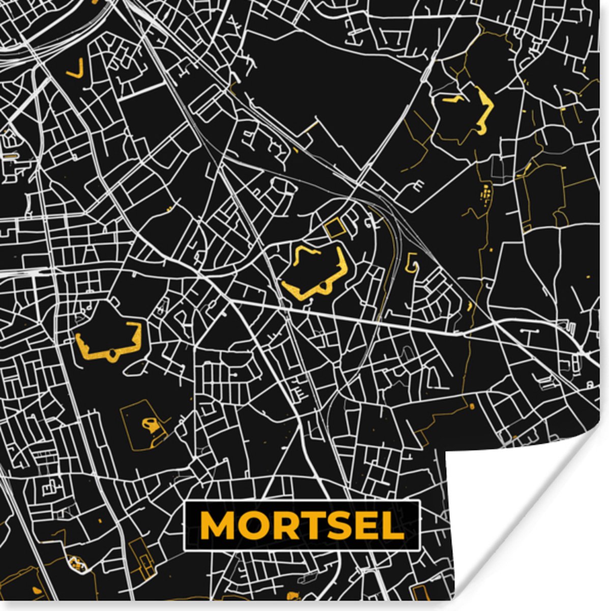 Poster Mortsel - Plattegrond - Stadskaart - Goud - Kaart - 75x75 cm ...