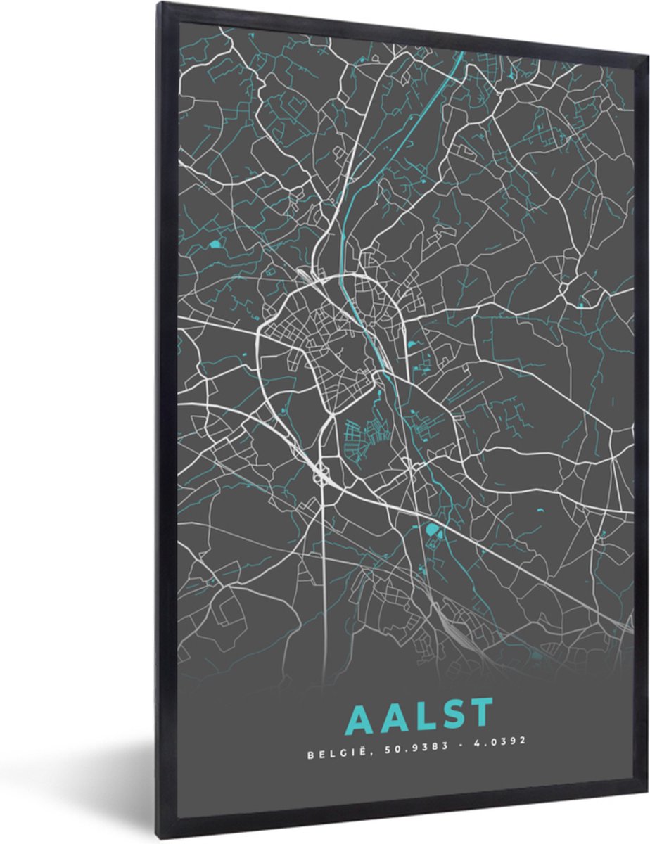 Fotolijst incl. Poster - Plattegrond – Aalst – Blauw – Stadskaart ...