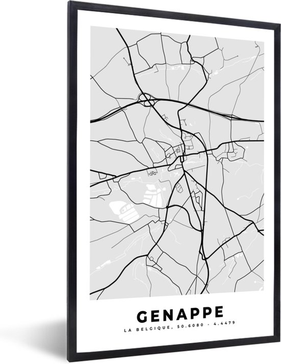 Fotolijst incl. Poster Zwart Wit- Stadskaart – Plattegrond – België ...