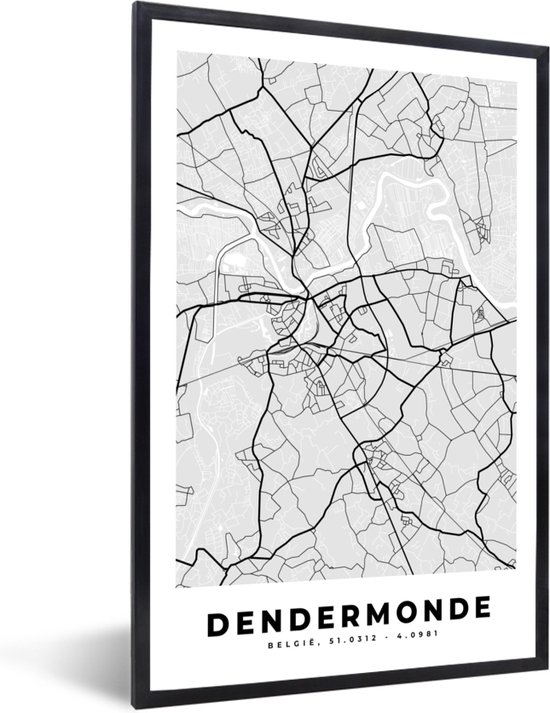 Posters Zwart Wit - Stadskaart – Zwart Wit - Kaart – Dendermonde ...