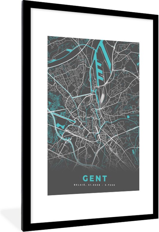 Fotolijst incl. Poster - Kaart – Plattegrond – Stadskaart – Gent ...