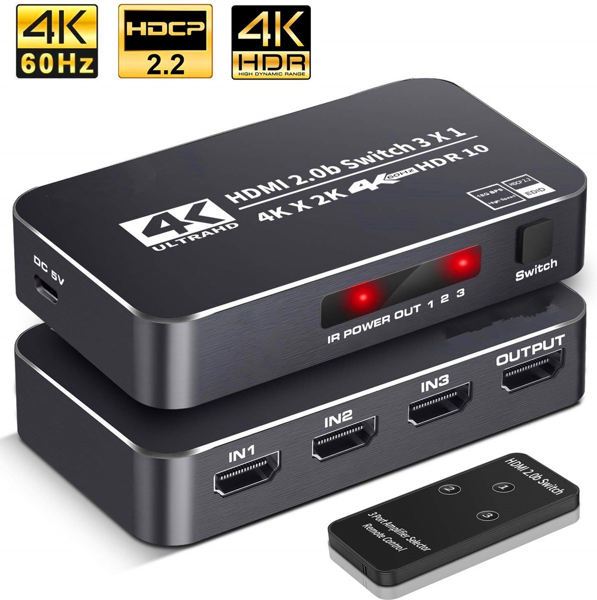 HDMI Switch Schakelaar met 4K Ondersteuning en met Afstandsbediening – 3 Poorts... | bol.com