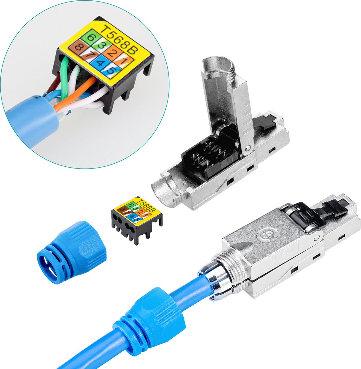 kwmobile 4x RJ45-stekker - Set van 4 Cat8 RJ45 netwerkstekkers - Voor ...