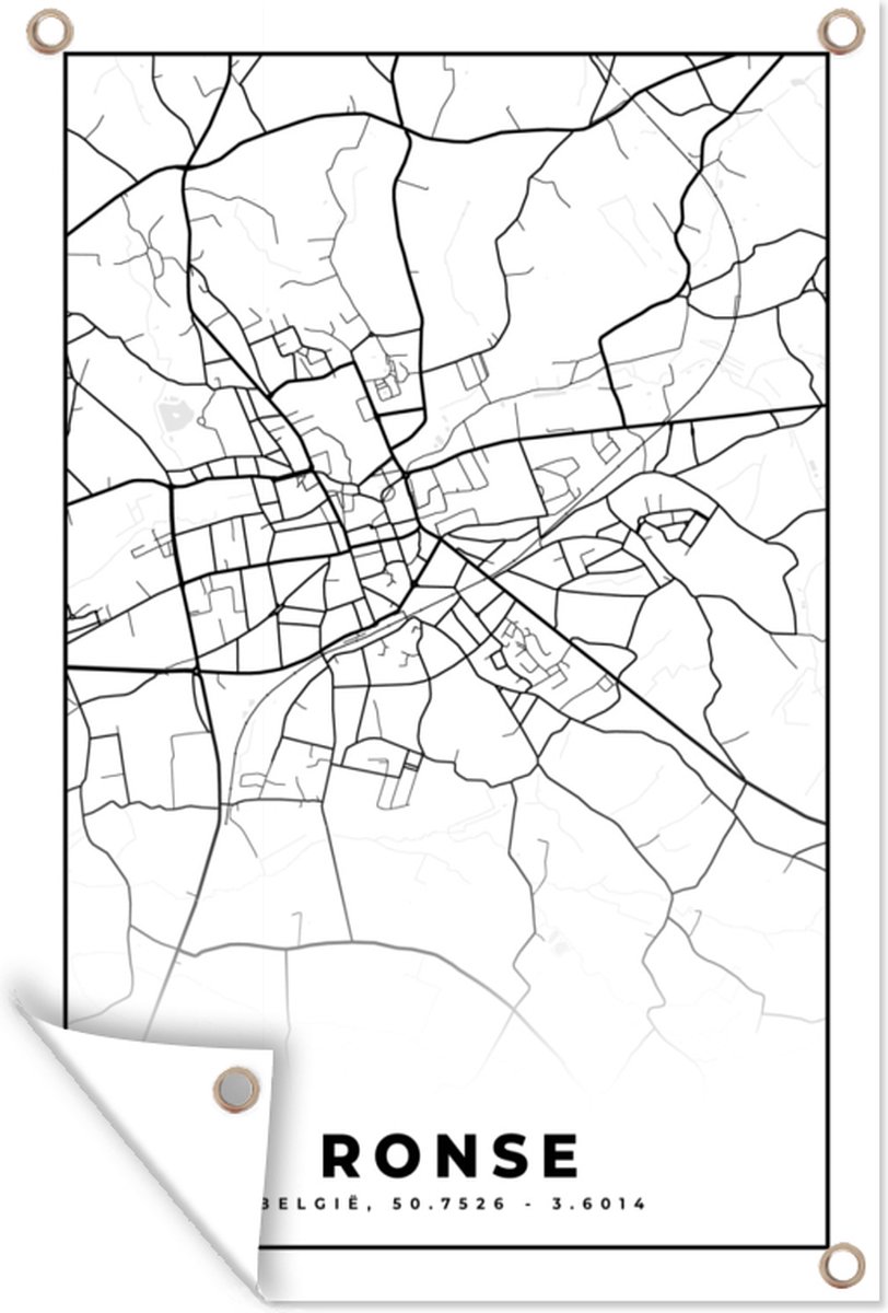 Tuinposters buiten Plattegrond – Ronse – Zwart Wit – Stadskaart - Kaart ...