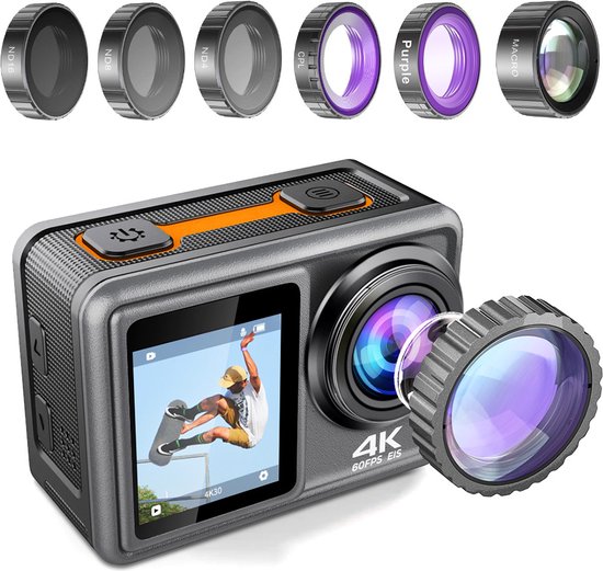 Lipa AT-S81ER 4K action camera IPS Wifi - Dual Screen - Externe mic ...