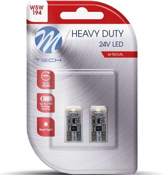 M-Tech LED W5W 24V - Heavy Duty - 4x Led diode - Canbus - Wit - Set | bol