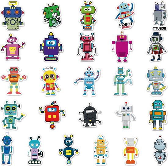 Robot Stickers | 50 stickers - voor laptop, ipad, telefoon, schrift ...