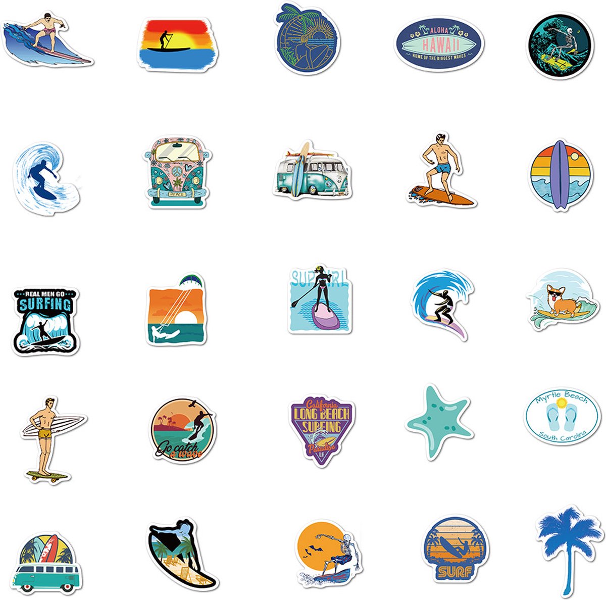 Surfer Stickers | 50 stickers - voor laptop, ipad, telefoon, schrift ...