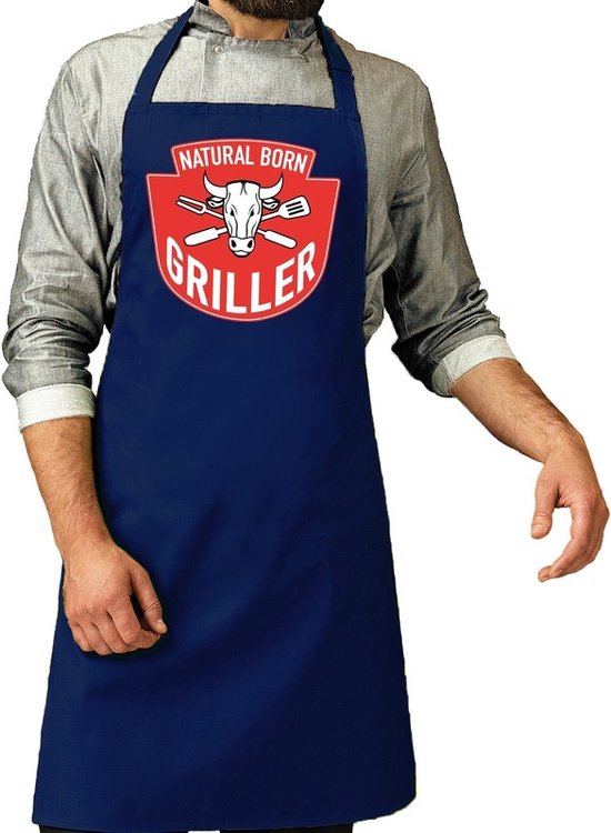 Natural born griller barbecue schort / keukenschort kobalt blauw voor ...