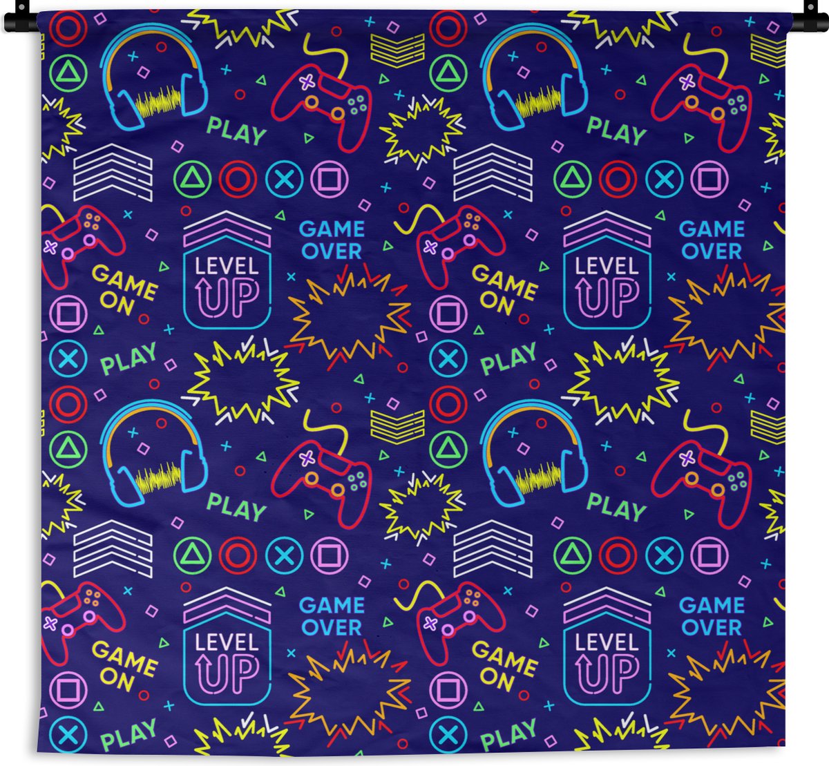 Tenture murale - Tissu mural - Gaming - Néon - Casque - Design ...