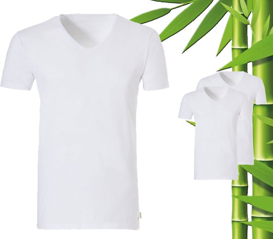 3 Stuks Boru Bamboo T-Shirt Heren - Bamboe - V Hals - Wit - Maat XL ...