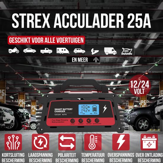 Strex Industriele Acculader - 12/24V 5/10/25A - Reparatiemodus ...