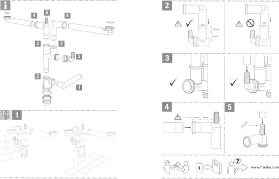 Franke ruimte besparende afvoerset voor een keukenspoelbak met 2 bakken ...