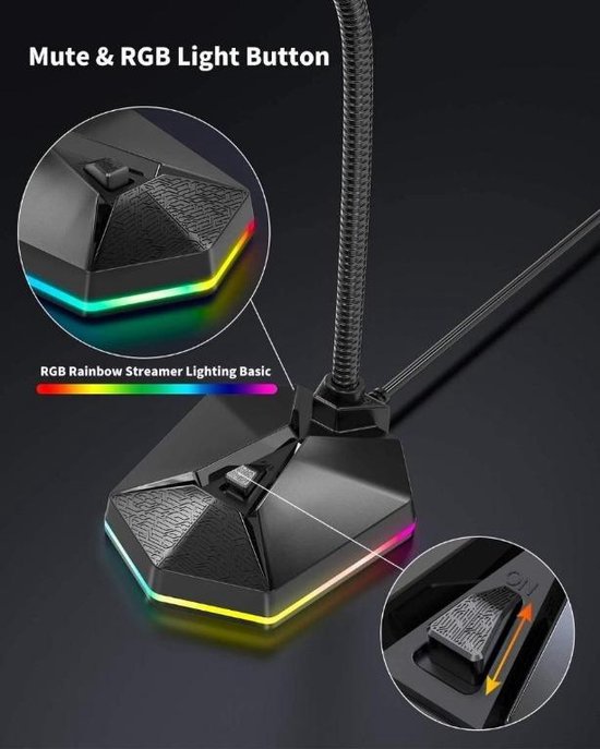 TD-F1 - omnidirectionele RGB Gaming Microfoon - LED Mic voor Computer ...