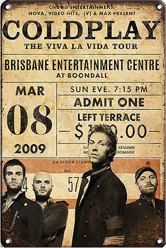 Signs-USA - Concert Sign - metaal - Coldplay - 20 x 30 cm | bol