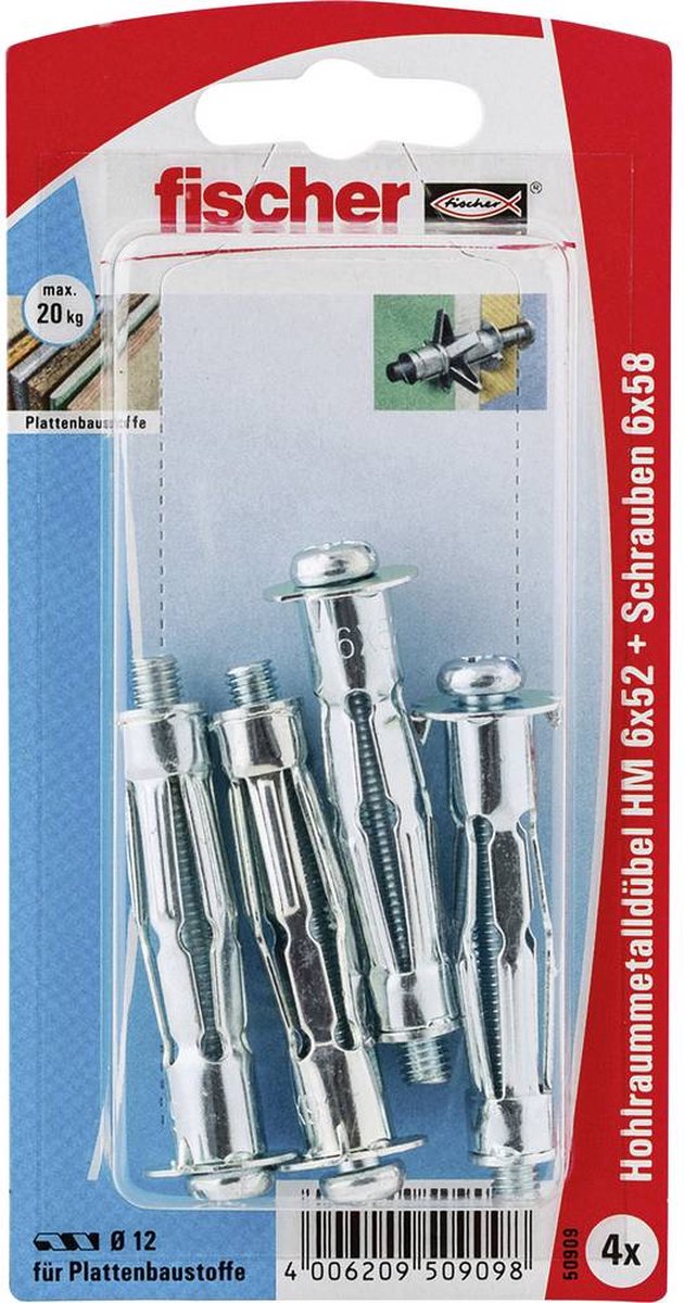 Fischer Hollewandplug HM 6 x 52 SK - 4 Stuks | bol.com