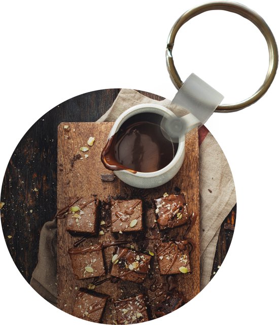Sleutelhanger - Brownies met chocolade saus - Plastic - Rond ...