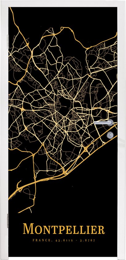 Deursticker Montpellier - Kaart - Goud - 90x235 cm - Deurposter | bol.com