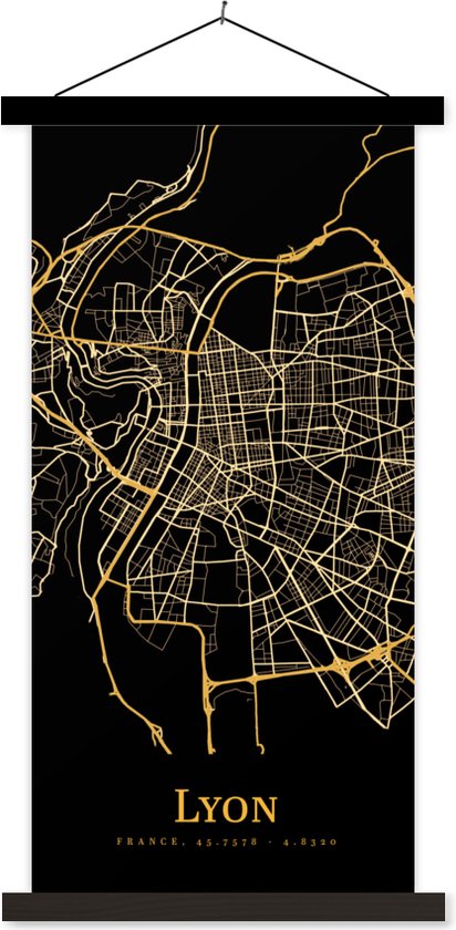 Posterhanger incl. Poster 90x180 cm - Schoolplaat - Lyon - Kaart - Goud -... | bol