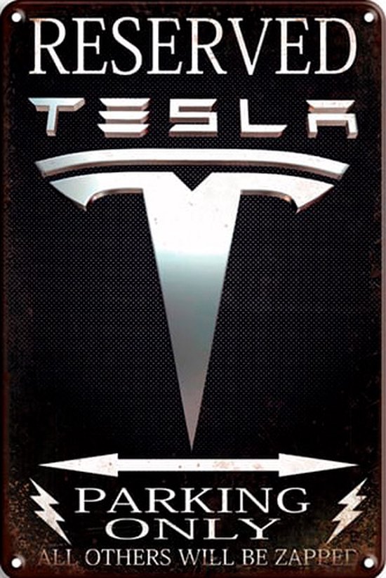 Signs-USA - Retro wandbord - metaal - Tesla Parking - 30 x 40 cm | bol.com