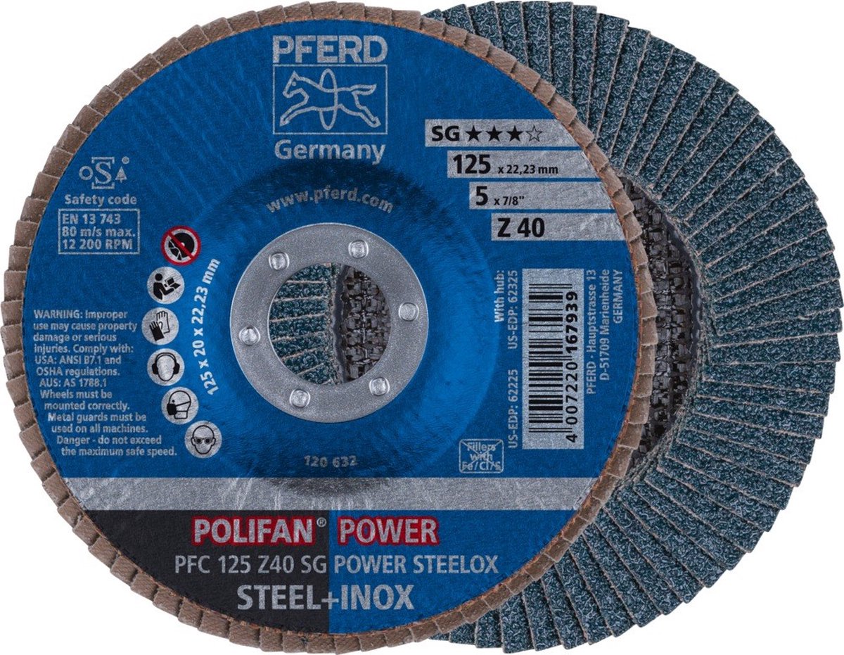PFERD - POLIFAN-lamellenslijpschijf - PFC 125 Z 40 SG POWER STEELOX | bol.com