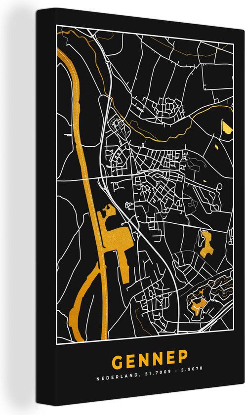 Canvas Schilderij Gennep - Stadskaart - Black and Gold - Plattegrond ...