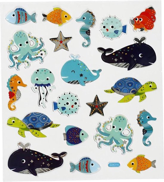 Stickers vel 15x165 cm circa 21 stuk zeedieren 1vel | bol