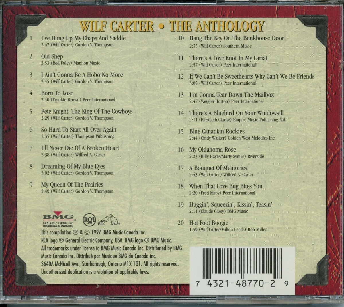Anthology, Wilf Carter | CD (album) | Musique | bol.com