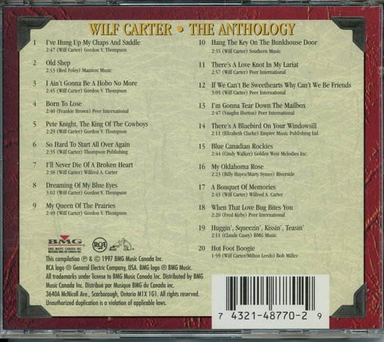 Anthology, Wilf Carter | CD (album) | Muziek | bol