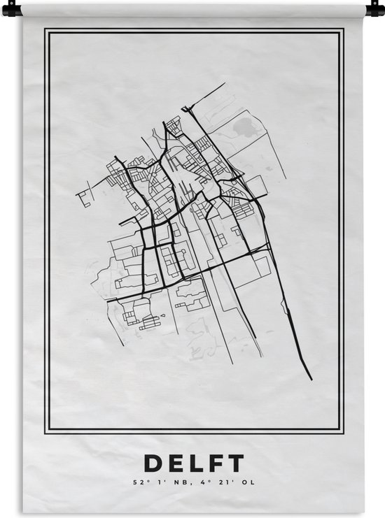 Wandkleed - Wanddoek - Stadskaart – Zwart Wit - Kaart – Delft ...