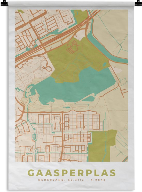 Wandkleed - Wanddoek - Vintage - Gaasperplas - Stadskaart - Kaart ...