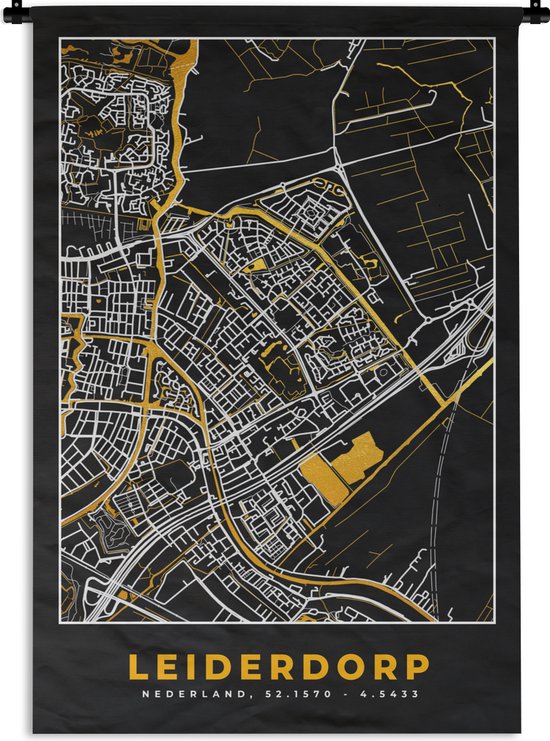 Wandkleed - Wanddoek - Leiderdorp - Goud - Stadskaart - Kaart ...