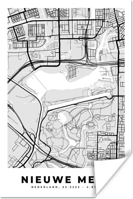 Poster Kaart - Nieuwe Meer - Plattegrond - Stadskaart - Nederland ...
