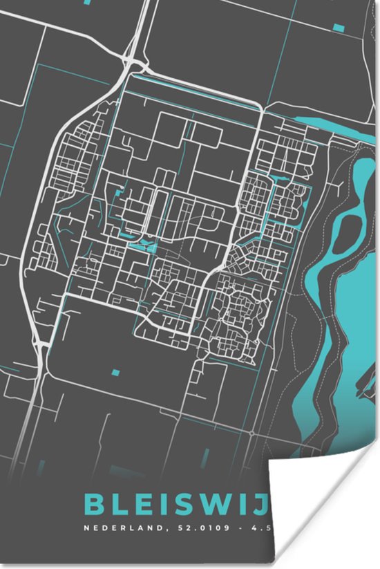 Poster Bleiswijk - Blauw - Stadskaarten - Kaart - Plattegrond - 80x120 ...