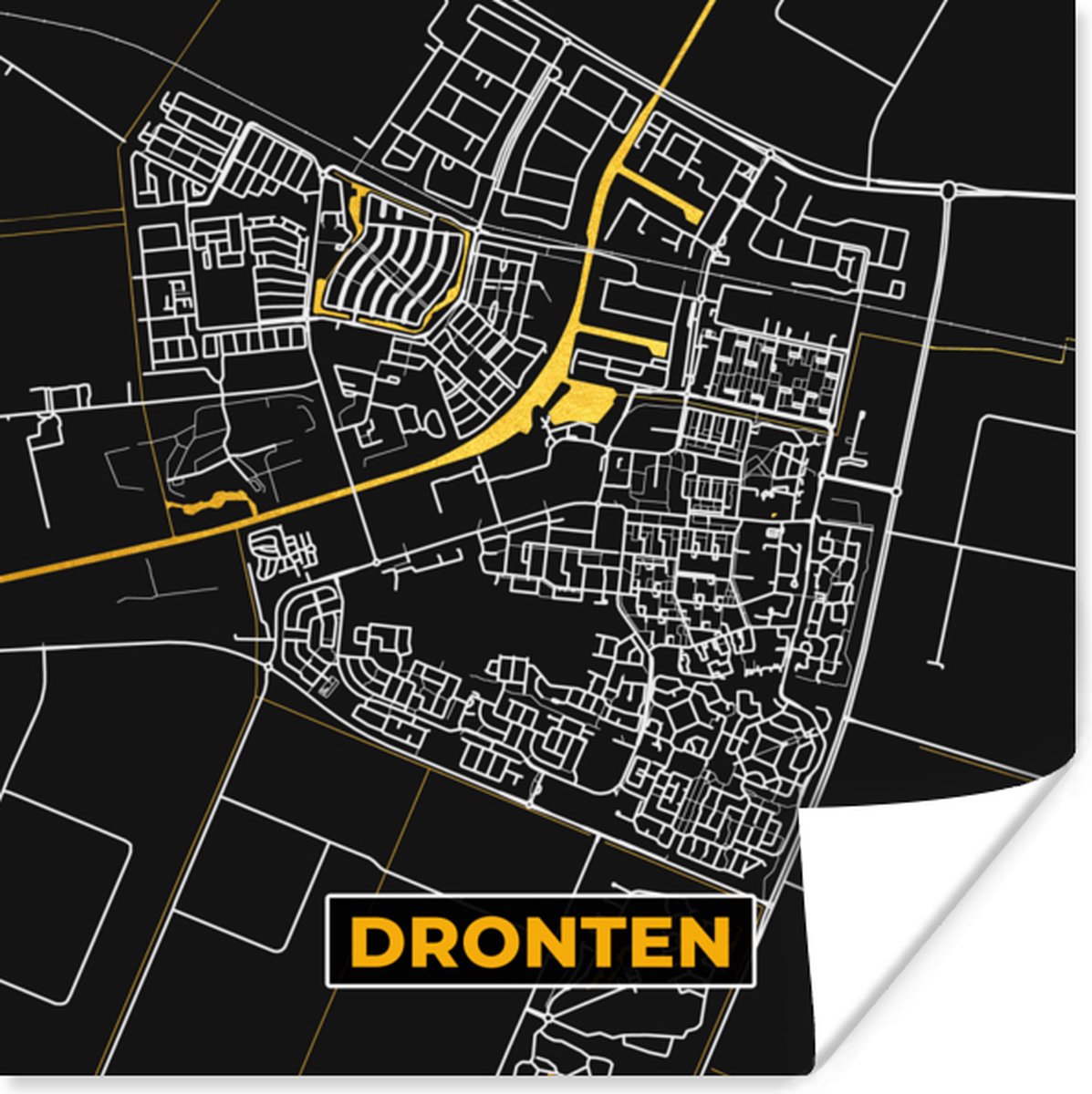 Poster Dronten - Black and Gold - Stadskaart - Kaart - Plattegrond ...